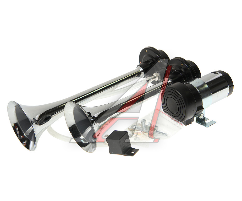 Сигнал звуковой 12V воздушный 2-х рожковый с компрессором хром TORINO ...