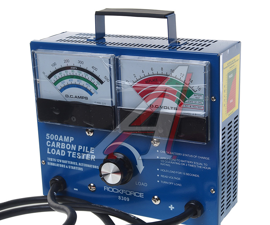 Тестер аккумуляторных батарей, генераторов и пускового тока аналоговый (12V, 500А) ROCKFORCE ...