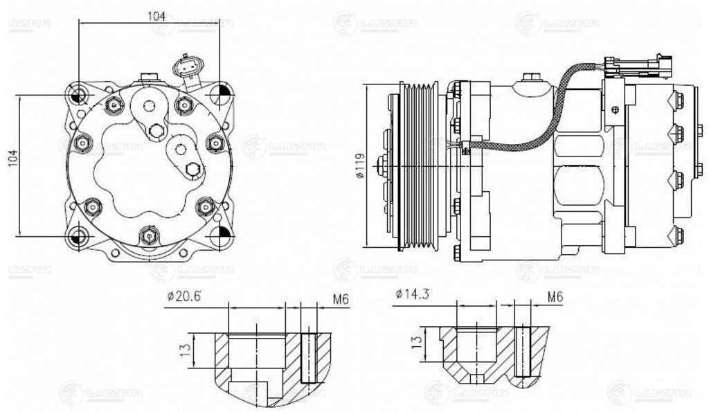 Компрессор УАЗ-3163 дв.ЗМЗ-40904 кондиционера Н/О SANDEN INTERNATIONAL LUZAR - LCAC0303 - купить ...
