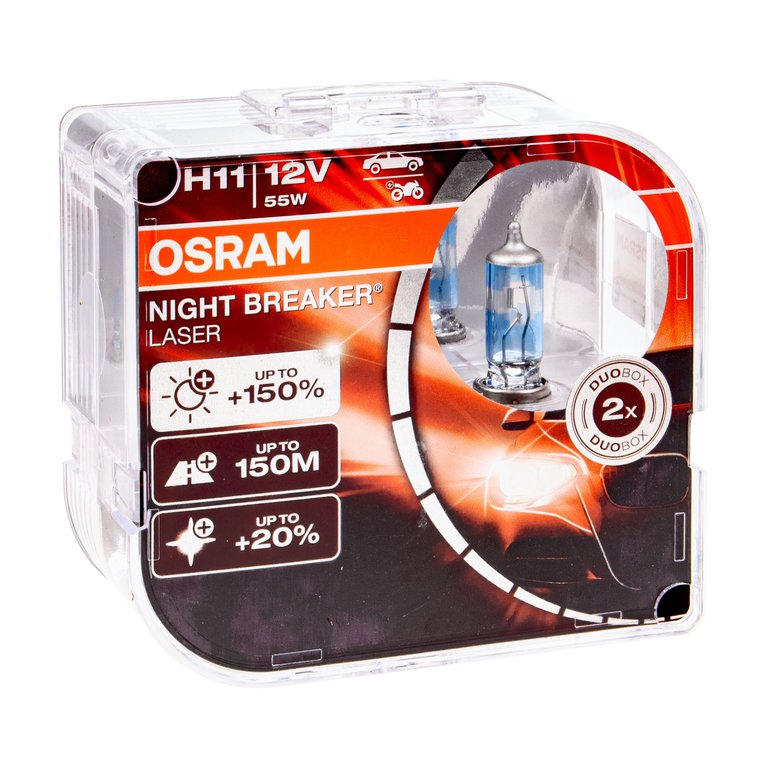 Лампа 12V H11 55W PGJ19-2 +150% 3750K бокс (2шт.) Night Breaker Laser ...