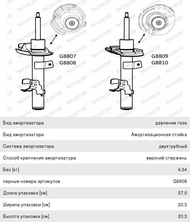 Амортизатор FORD Kuga (12-) передний правый MONROE - G8807 - купить в ...