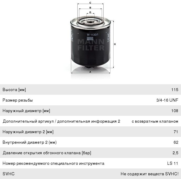 Фильтр масляный MANN - W1130/1 - купить в АвтоАльянс, низкая цена на ...